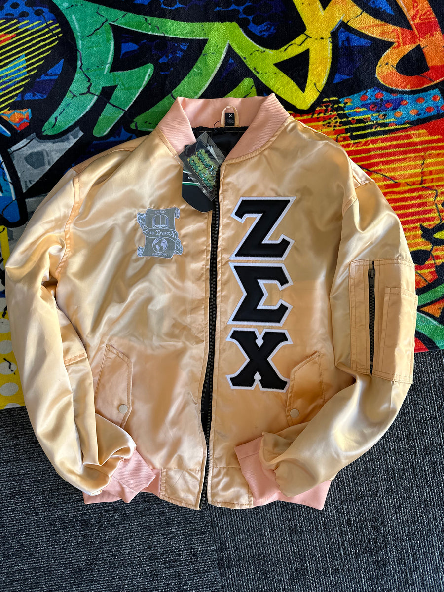 Zeta Sigma Chi - Peach satin bomber – graffitigreek