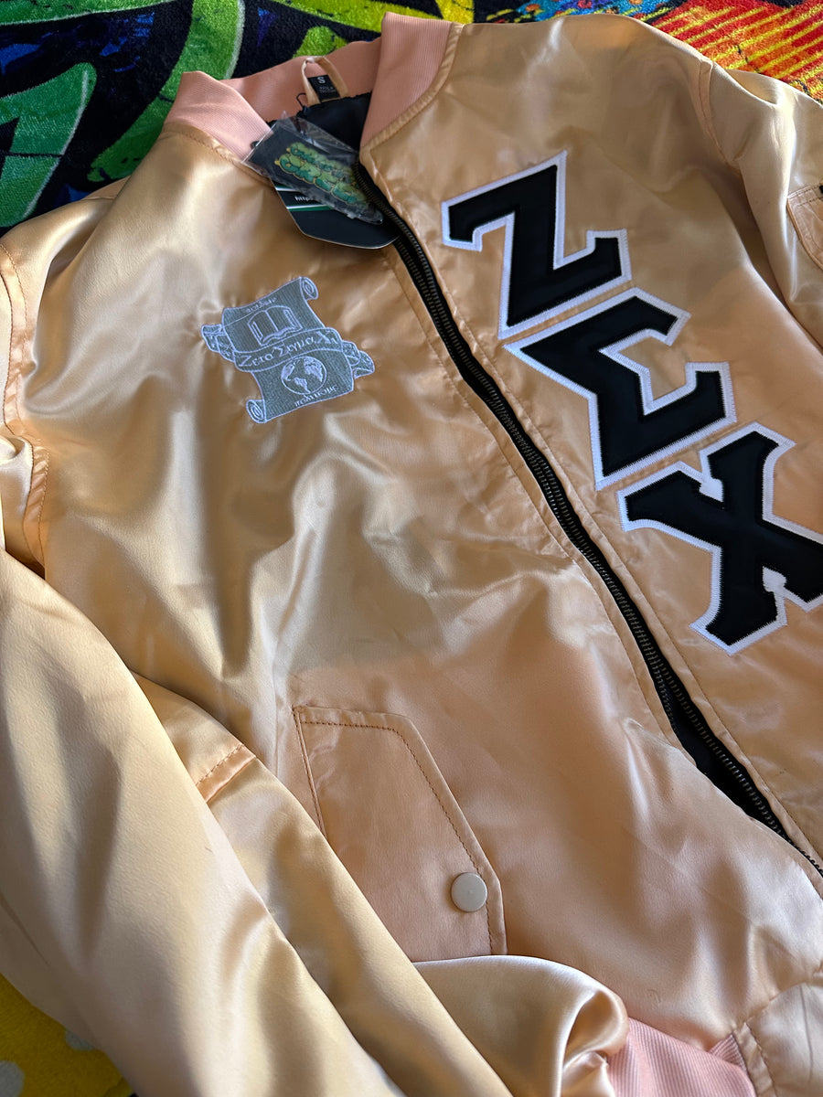 Zeta Sigma Chi - Peach satin bomber – graffitigreek